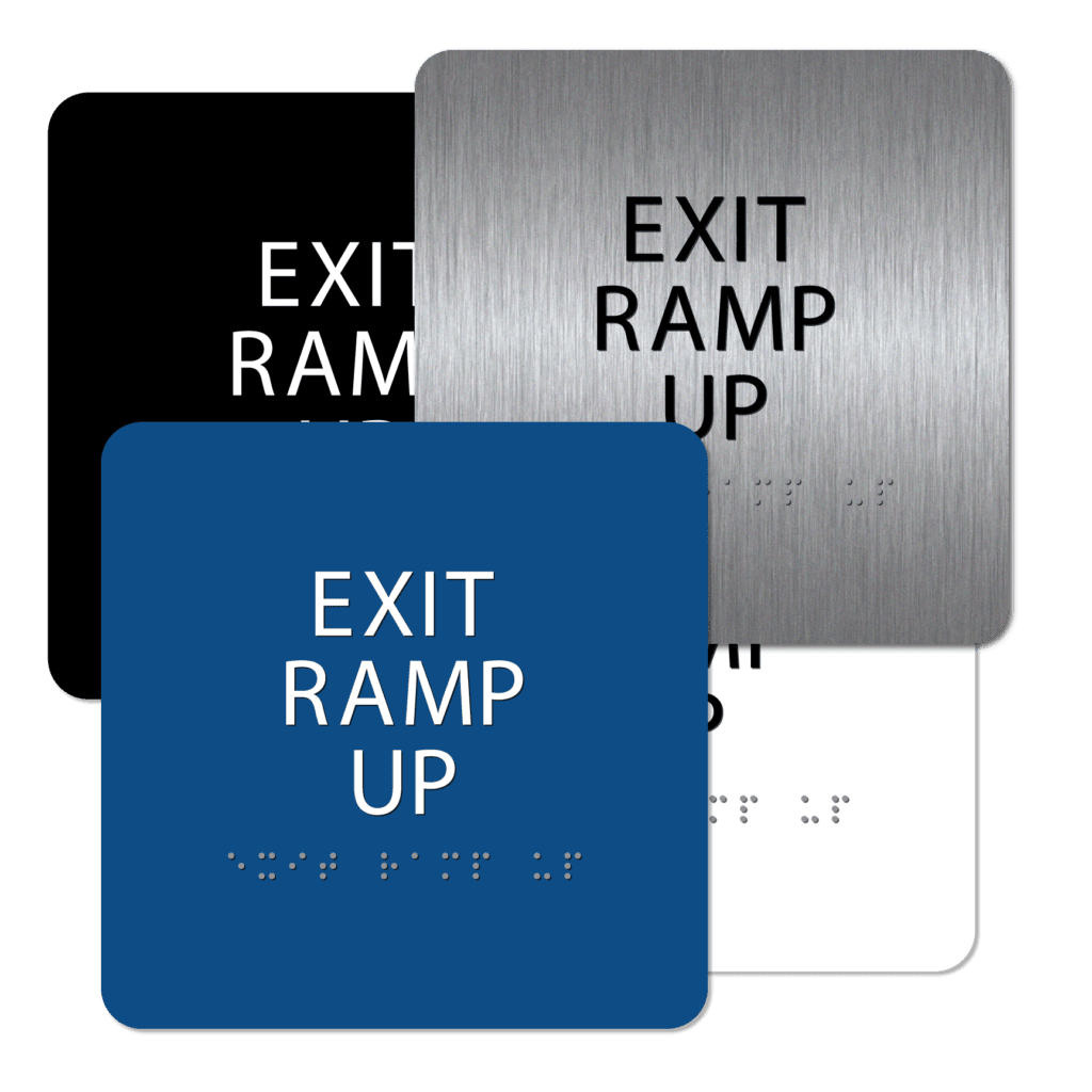 Exit Ramp Up Sign with Braille | Alpha Dog ADA Signs