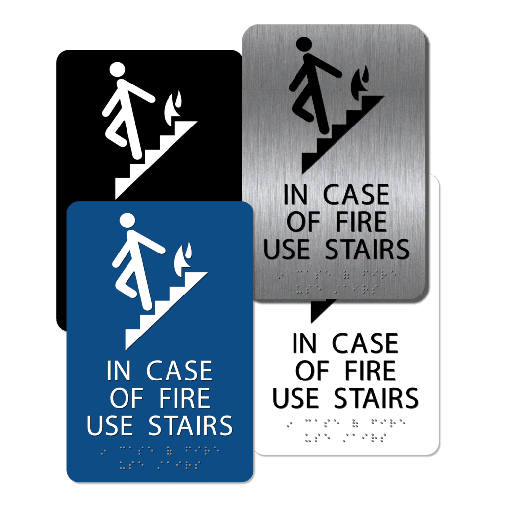 In Case of Fire Use Stairs Sign Braille | Alpha Dog ADA Signs