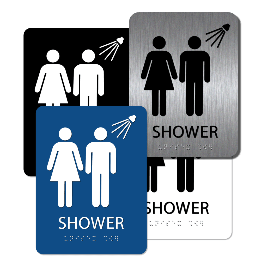 Braille Unisex Shower Signs 8 h X 6 w Alpha Dog ADA Signs braille-unisex-shower-signs-8-h-x-6-w-alpha-dog-ada-signs