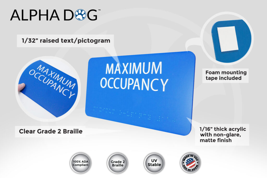 Maximum Occupancy Sign, Braille 4×8 | Alpha Dog ADA Signs