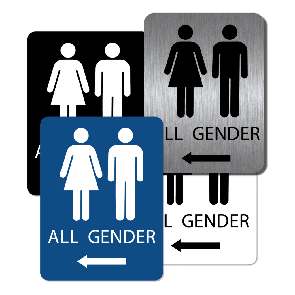 All Gender Bathroom Sign - Left Arrow | Alpha Dog ADA Signs