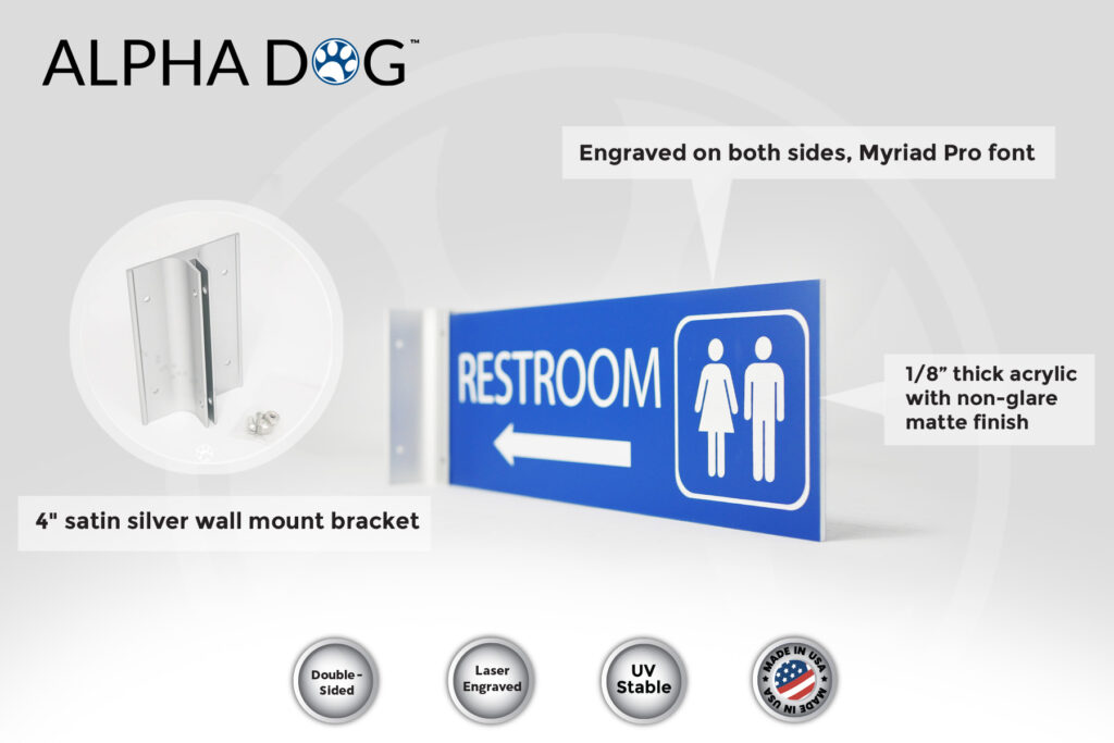 Unisex Hallway Bathroom Sign, Arrow | Alpha Dog ADA Signs