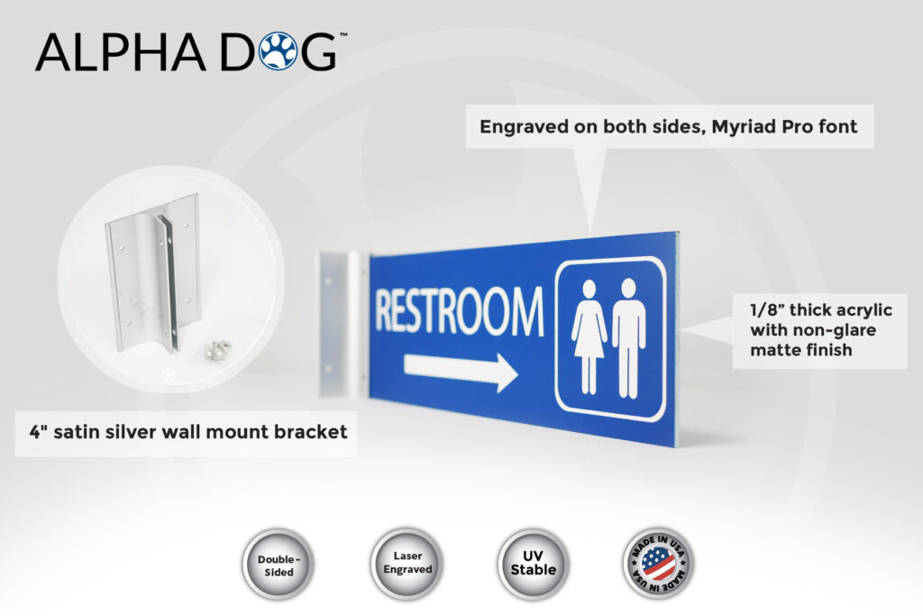 Unisex Hallway Bathroom Sign, Arrow | Alpha Dog ADA Signs