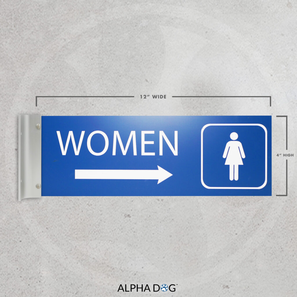 Women’s Hallway Bathroom Sign, Arrow | Alpha Dog ADA Signs